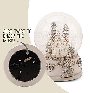 NAT & Jules Beautiful Snowy Church & Pine Tree Scene 6 x 4 inch Musical Glitter Snow Globe: Plays Tune We Wish You A Merry Christmas - Perfect Accent Décor for The Holidays or Everyday, Church Scene