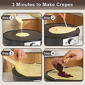 UVFAST Crepes Maker 12'', Electric Crepe Maker & Griddle, Non-Stick Crepe Pan, Crepe Machine with Crepe Spreader, Perfect for Crepes Roti, Tortilla, Blintzes, Pancakes, Adjustable Temperature, 1000W
