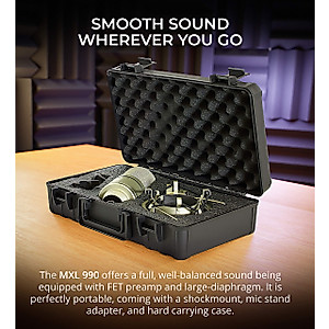 MXL 990 Blizzard Cardioid Condenser Microphone for Vocals and Guitars Bundle with Blucoil 20-FT Balanced XLR Cable, Pop Filter, Adjustable Microphone Tripod Stand, and 4X 12 Acoustic Wedges