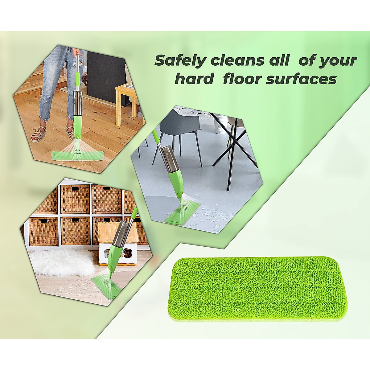 ARSUK Spray Mop Refill Pads Microfiber Replacement Heads Premium Wet/Dry Flat Mop Floor Cleaning Machine Washable Reusable 16 x 5.5 inches ( 3 Pack Green)