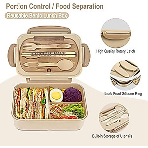WILDAURORA Bento Box for Adult, 1200 ML Lunch Containers for Adults, LeakProof Lunch Box with Utensils, BPA Free, 3 Compartment Bento Box Microwave Safe