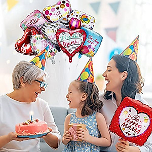 18 Pcs Mother's Day Party Balloons Set Aluminum Foil Happy Mother's Day Balloon Spanish Te Amo Mamá Red Heart Balloons for Mother's Day Party Birthday Decorations Supplies, 9 Styles