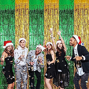 Peryiter 6 Pcs Backdrop Curtain 3.3 x 6.6 ft Glitter Tinsel Foil Fringe Curtains PET Fringe Curtain Backdrop Party Photo Backdrop Streamer Backdrop for Home Outdoor Party (Green, Gold)