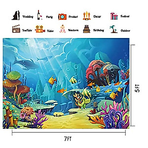 CHAIYA Under The Sea Backdrop Ocean Little Mermaid Backdrop Background for Under The Sea Theme Baby Shower Photo Booth Banner Party Cake Table Decoration 7x5ft 109