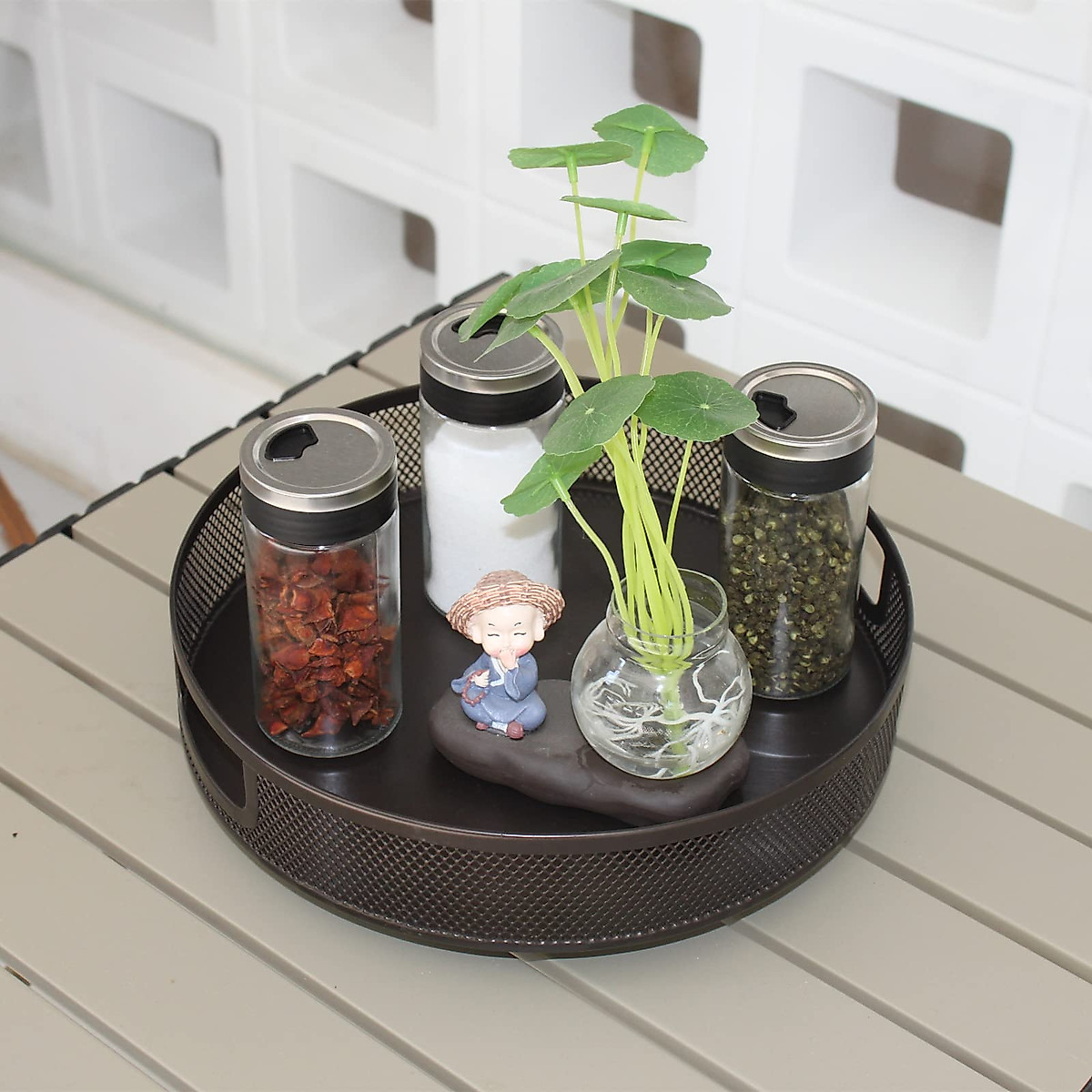 SETTFRFE Lazy Susan Organizer 11 Inches,Metal Mesh Turntable Organizer for Bathroom,Kitchen Countertop,Cabinet,Pantry,Refrigerator, Brown