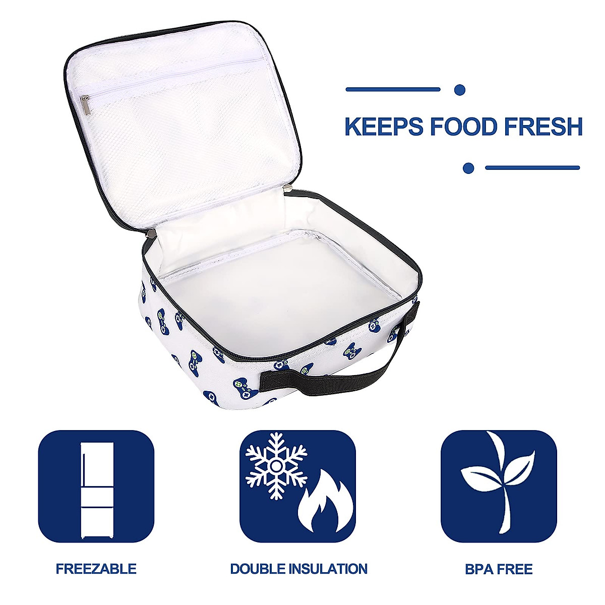 Insulated Lunch Bag - Freezable Case Meal Tote Cooler with Pockets for Kids Girls Boys Teens Water Resistant Reusable Hot Cold School Work Padded with Handle - Lunch Containers (Video Game)