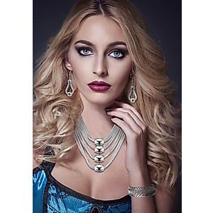 JOERICA 3Pcs Multi-Layer Bib Necklace African Jewelry Set for Women Choker Necklace Stretch Cuff Bracelet Dangle Earrings Halloween Costume Jewelry Set