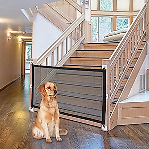 NWK 43'' X 30'' Magic Pet Gate Baby Gate for The House Stairs Providing a Safe Enclosure for Pets to Play and Rest, 6 Straps Design, 9 Hooks