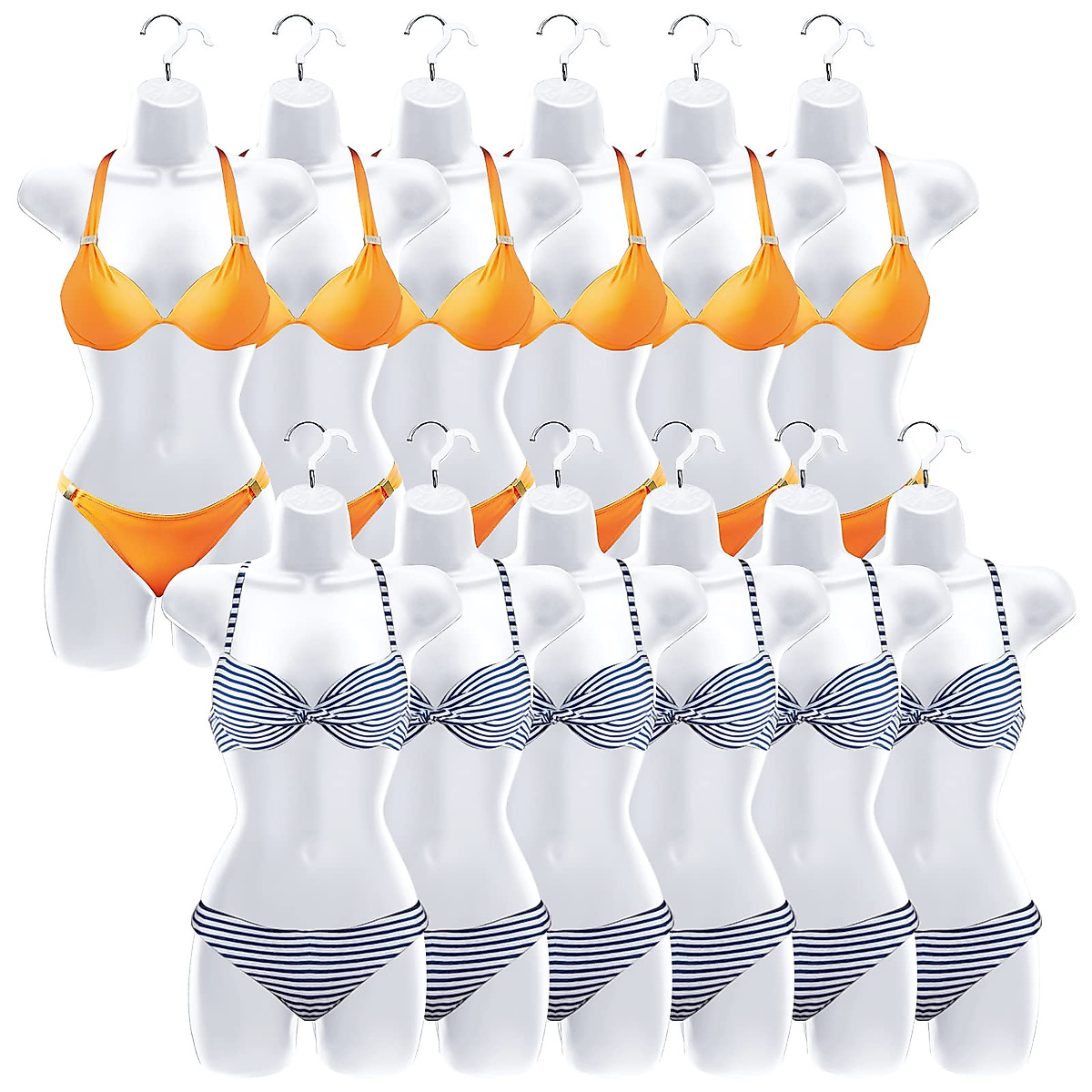 12 Pcs Hanging Mannequin Body Torso Female Women Dress Form with Hanger Hook Hip Long Hollow Back Mannequin Torso Thickened Plastic Shirt Display White (31.1 x 16.1 Inch)