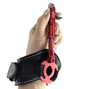 xxiaojun Adjustable Wristband Release, Index Finger Release, Composite Bow, 360 degree rotatable Jaws, Automatic Closure, Bow and Arrow Archery Accessories, Archery Release Aids (red)