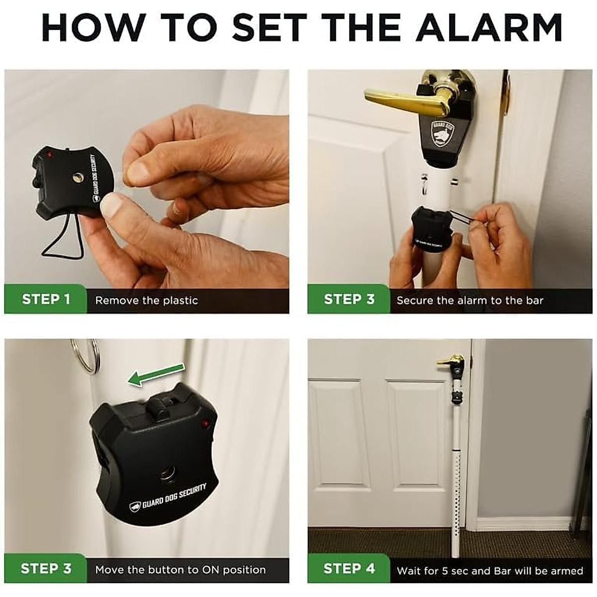 Guard Dog Security Door Jammer 2-in-1 Adjustable Door Knob Jammer & Sliding Patio Door Security Bar – 40 Different adjustments (Black w/Alarm)