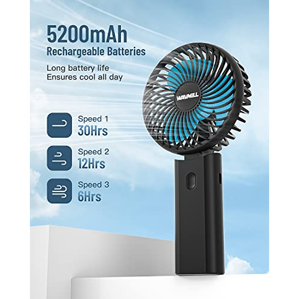 Portable Fan, 5200mAh Mini Handheld Fan,Baby Stroller Fan With Flexible Tripod, 3 IN 1 Portable Fan, Detachable & Foldable Personal Fan for Baby, Travel, Outdoor, Desk
