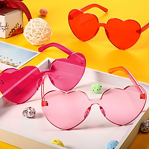 Maxdot 3 Pieces Heart Shaped Sunglasses Candy Color Rimless Heart Glasses for Women Colorful Summer Party Favors(Pink, Rose Red, Red)