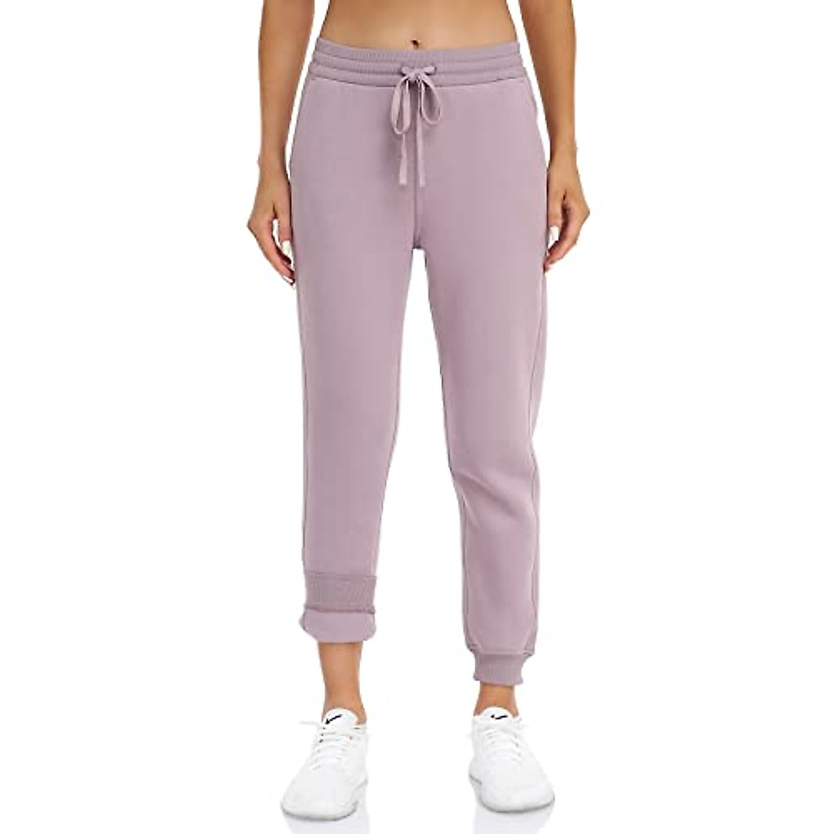 Colorfulkoala Women's Fleece Lined Jersey Joggers with Pockets Thermal Sweatpants Casual Lounge Pants(S, Mauve)