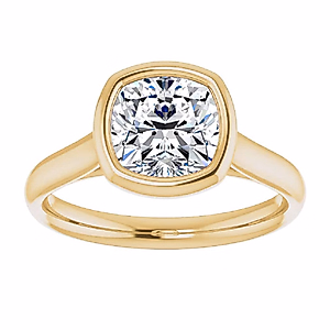 3.0 CT Cushion Colorless Moissanite Engagement Ring, Wedding Bridal Ring, Eternity Solid 10K Yellow Gold Diamond Solitaire Bezel-Setting Anniversary Promises Gift for Her (6)