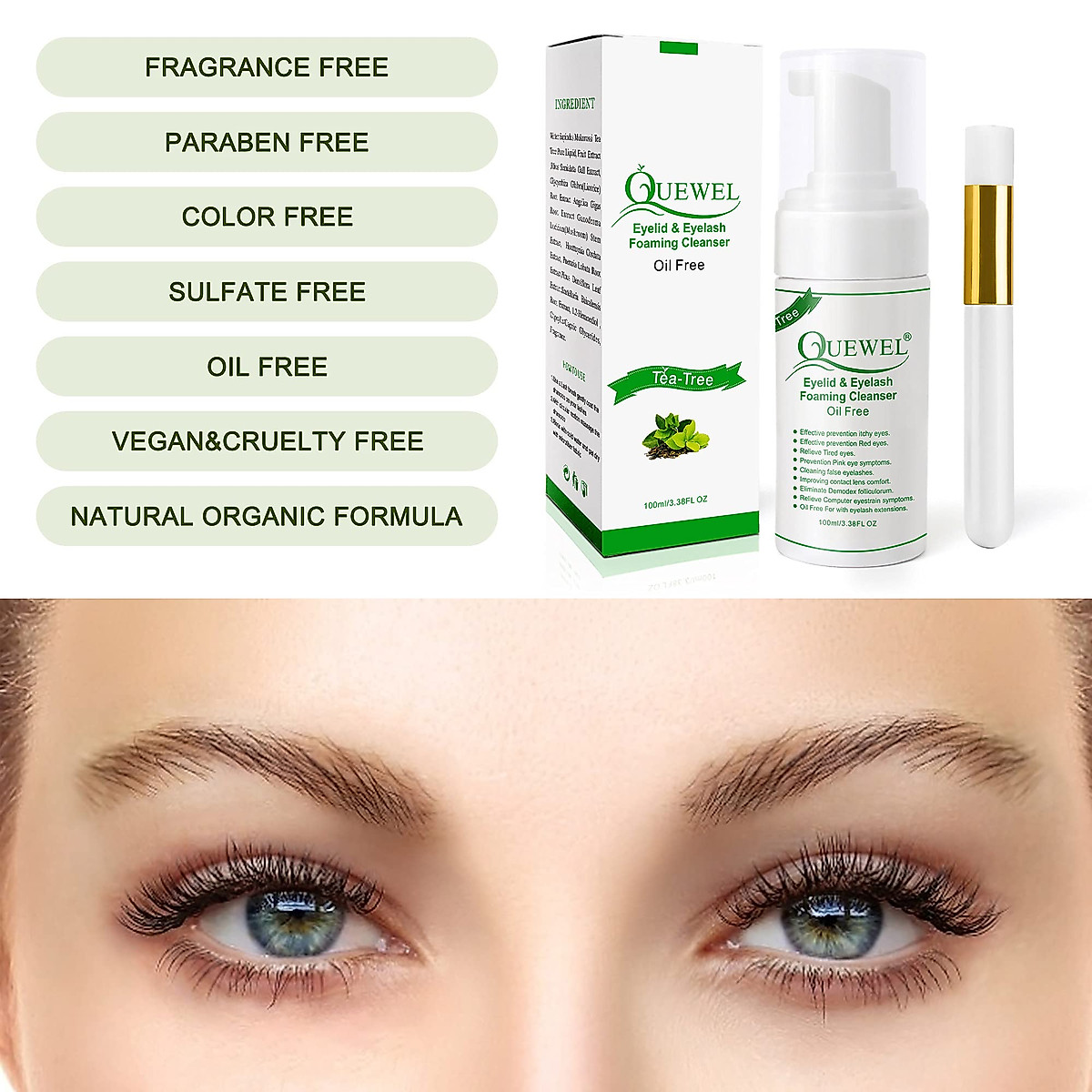 Lash Shampoo 100ml Tea Tree Eyelash Extension Cleanser Lash Foaming Cleanser For Lash Extensions With Lash Shampoo Brush Paraben & Sulfate Free Eyelash Shampoo For Lash Extensions Salon & Self Use
