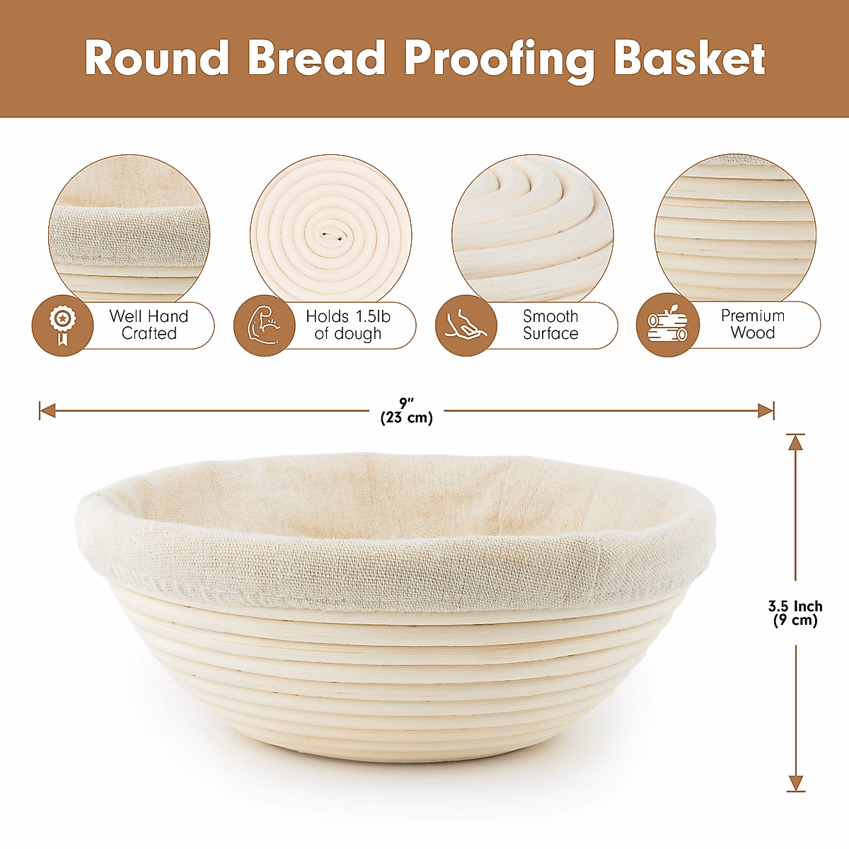 S/P | 9 Inch Bread Proofing Banneton Basket for Sourdough | Including 1×Dough Scraper, 1×Pastry Brush and 1×Cloth Lining | Yummy Artisan Bread Proofing Basket Set for Professionals and Home Bakers|