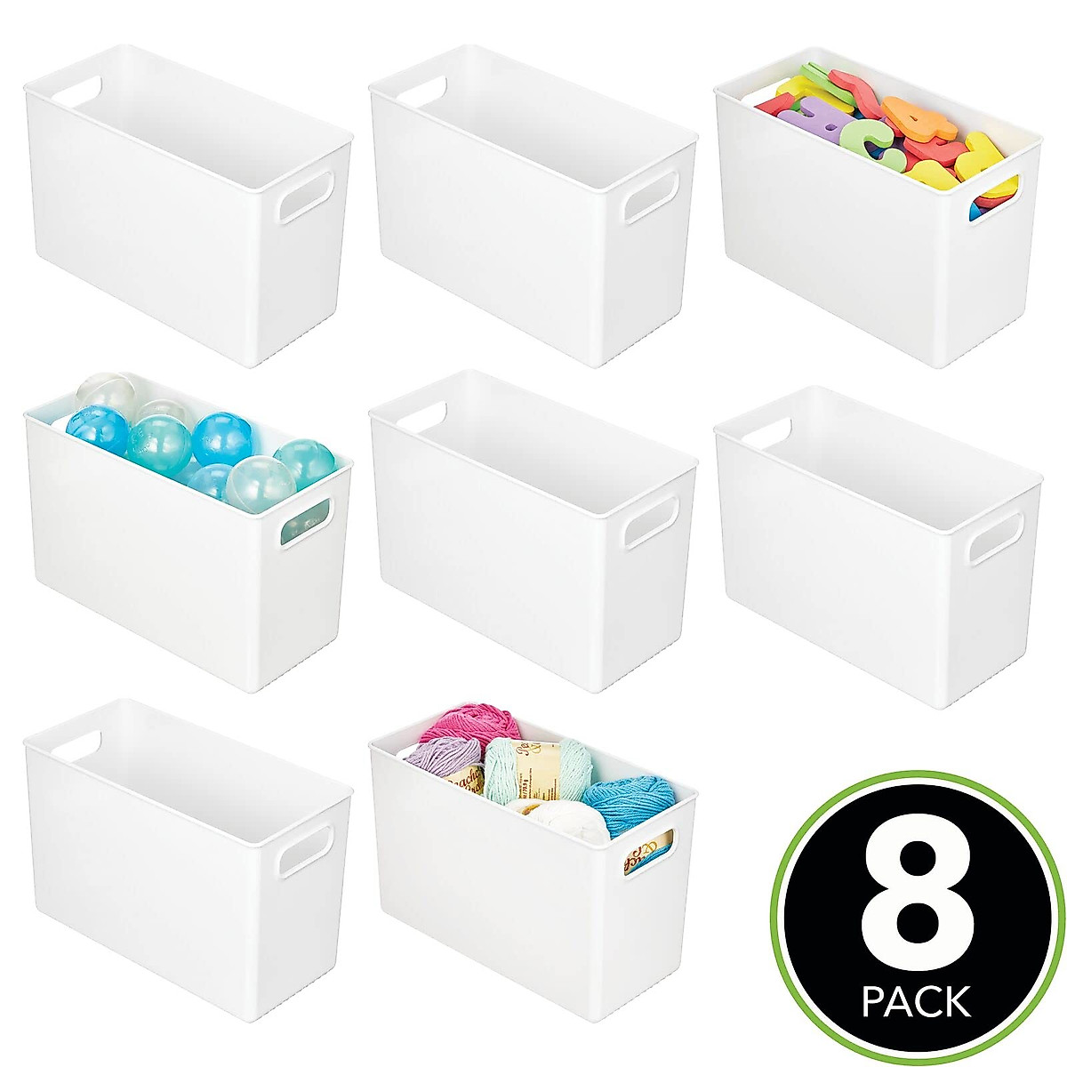 mDesign Plastic Storage Organizer Bin for Household Organization in Cabinets, Closets, or inside any Cubby Storage Organizer, Holds Craft Supplies, Linens, or Toys, Ligne Collection, 8 Pack, White