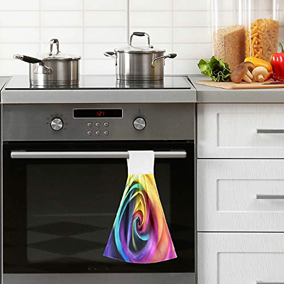 YPPAHHHH Colorful Rainbow Flower Rose Kitchen Hand Towel Set of 2 Hanging Towel with Loop Absorbent Tie Towels Dish Cloth Washcloth for Bathroom Laundry Room Tabletop