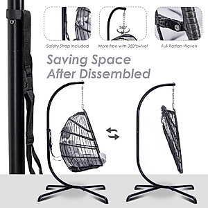 NICESOUL® Indoor Outdoor Patio Wicker Hanging Egg Chair Swing Hammock Egg Chairs UV Resistant Cushions 350lbs Capaticy for Patio Bedroom Balcony (Grey)