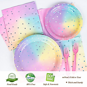 DECORLIFE Pastel Plates and Napkins Party Supplies Serve 24, Rainbow Birthday Plates and Napkins, Girls Baby Shower, Birthday BBQ, Folks Included, Total 96PCS