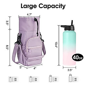 sportsnew Water Bottle Holder with Strap 32oz 40oz Insulated Water Bottle Carrier Sling Bag with Phone Pocket Water Bottle Sleeve for Walking Hiking, Purple