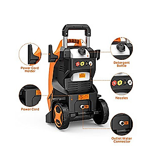 Electric Pressure Washer, ENGiNDOT 2100 PSI 1.8 GPM Electric Power Washer with 5 Spray Nozzles, Pressure Clean Machine with Total Stop System for Cleaning Stair, Car, Driveway, Garden, Deck, Fence