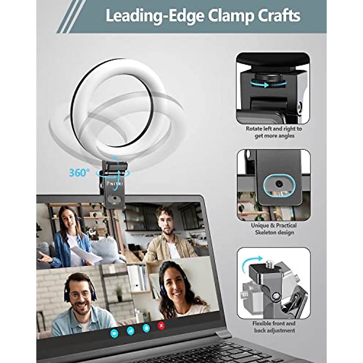 Video Conference Lighting Kits, Pnitri 6.3'' Laptop Ring Light with Clip and Tripod, 10 Brightness Level & 3 Light Modes for Lighting/Video Conferencing/Makeup