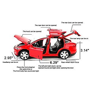 1:32 Scale Model X Alloy Car Model Diecast Toy Vehicles for Kids, Tesla car Model，Pull Back Alloy Car with Lights and Music,Mini Vehicles Toys for Kids Gift ，Children Birthday Gift（Model X-Red）