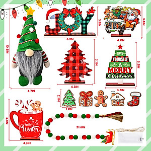 ZTBBW Christmas Decor - Christmas Tiered Tray Decorations Set, 12 PCS Farmhouse Tiered Tray Christmas Decor Wooden Signs Gnome Plush, Indoor Christmas Decorations for Home Office Table Centerpiece