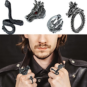 Gothic Ring 15Pcs Vintage Punk Rings for Men Women Snake Ring Dragon Open Rings Set Knuckle Stacking Ring Boho Finger Knuckle Rings