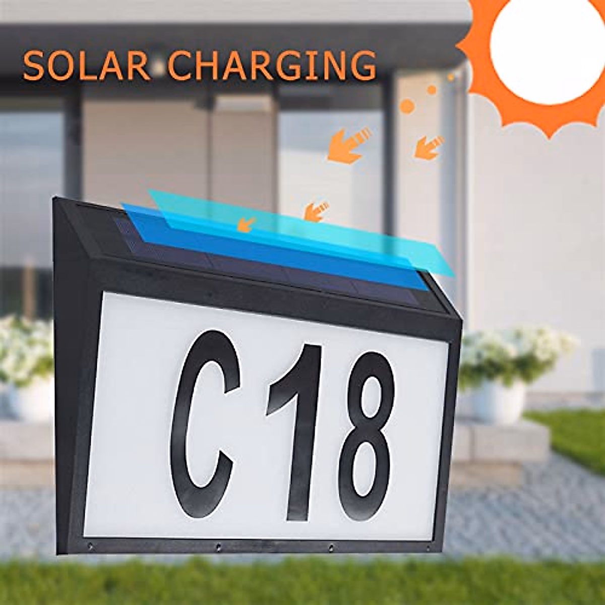JJXX-BZ Outdoor Solar Light Doorplate Outdoor LED Solar Garden Light Address Numbers Letters Waterproof Lamp Home Letter Number Stickers House Number Wall Lamp for Courtyard Lighting