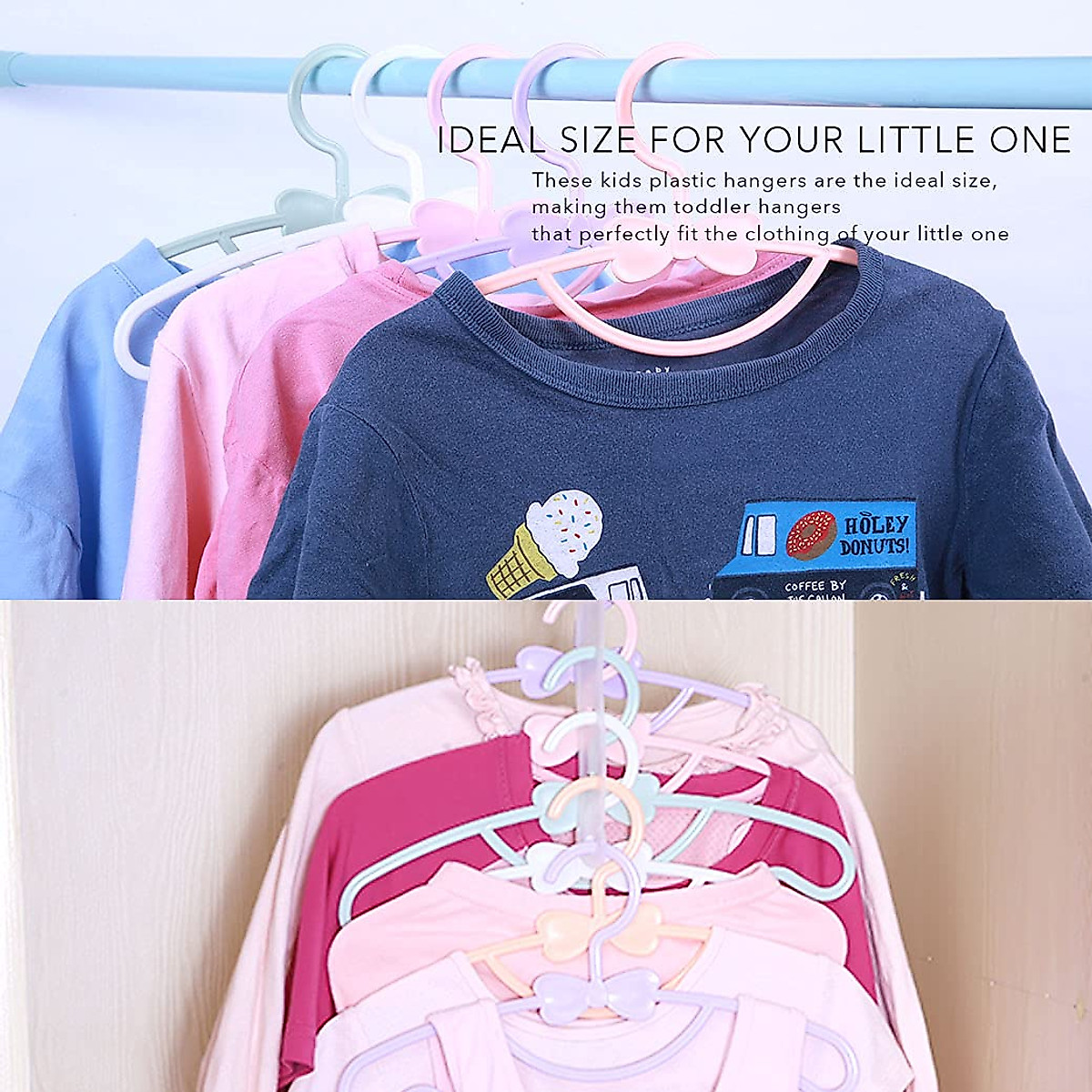veeyidd Children's Hangers Plasti - 11.6" Size for Baby Kids Infant & Toddler Clothes (5 Colors, 50 Pack)