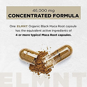 ELMNT 40,000mg 40x Strength Organic Black Maca Root w. Ashwagandha - Highest Potency Black Maca Root Capsules for Men with 100% Pure Maca Peruana Powder Organic, Gelatinized, Non-GMO - 60 Pills