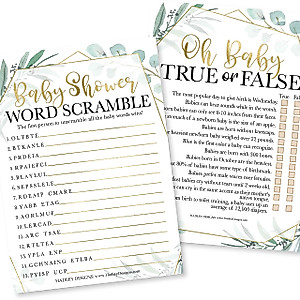 25 Greenery Word Scramble For Baby Shower, 25 True Or False Game, 25 Baby Animal Matching, 25 Nursery Rhyme Game - 4 Double Sided Cards Baby Shower Ideas, Baby Shower Party Supplies