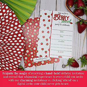 Strawberry Themed Birthday Party Invitations, 20 5x7 Fill In Cards with Twenty White Envelopes by AmandaCreation