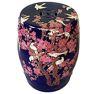 JENKEM Decorative Ceramic Garden Stool, Glazed Vintage Flower and Bird Hollow Changing Stool, Suitable for Living Room, Balcony, Garden, Etc. (Color : Gold)