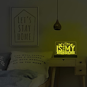 The Geeky Days Flying is My Superpower Optical Illusion Light LED Lamp Aircraft Pilot Custom Desktop Night Lamp with Color Changing USB 3D Beside Lamp Aviator Gift(White)