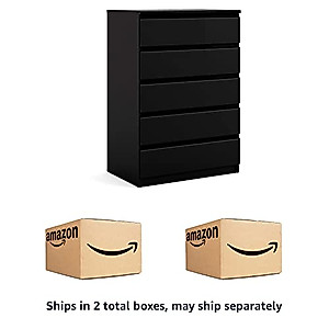 Tvilum, Handle-free, Contemporary, Bedroom Furniture, College Living 5 Drawer Chest, Black