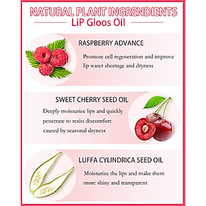 Plumping Lip Glow Oil, Hydrating Tinted Lip Oil Gloss, Transparent Toot Lip Oil, Long Lasting Lip Balm Moisturizing Glow Oil, Glitter Shine Primer Lip Tint Lip Care Product,Gift for Women(#015 Cherry)