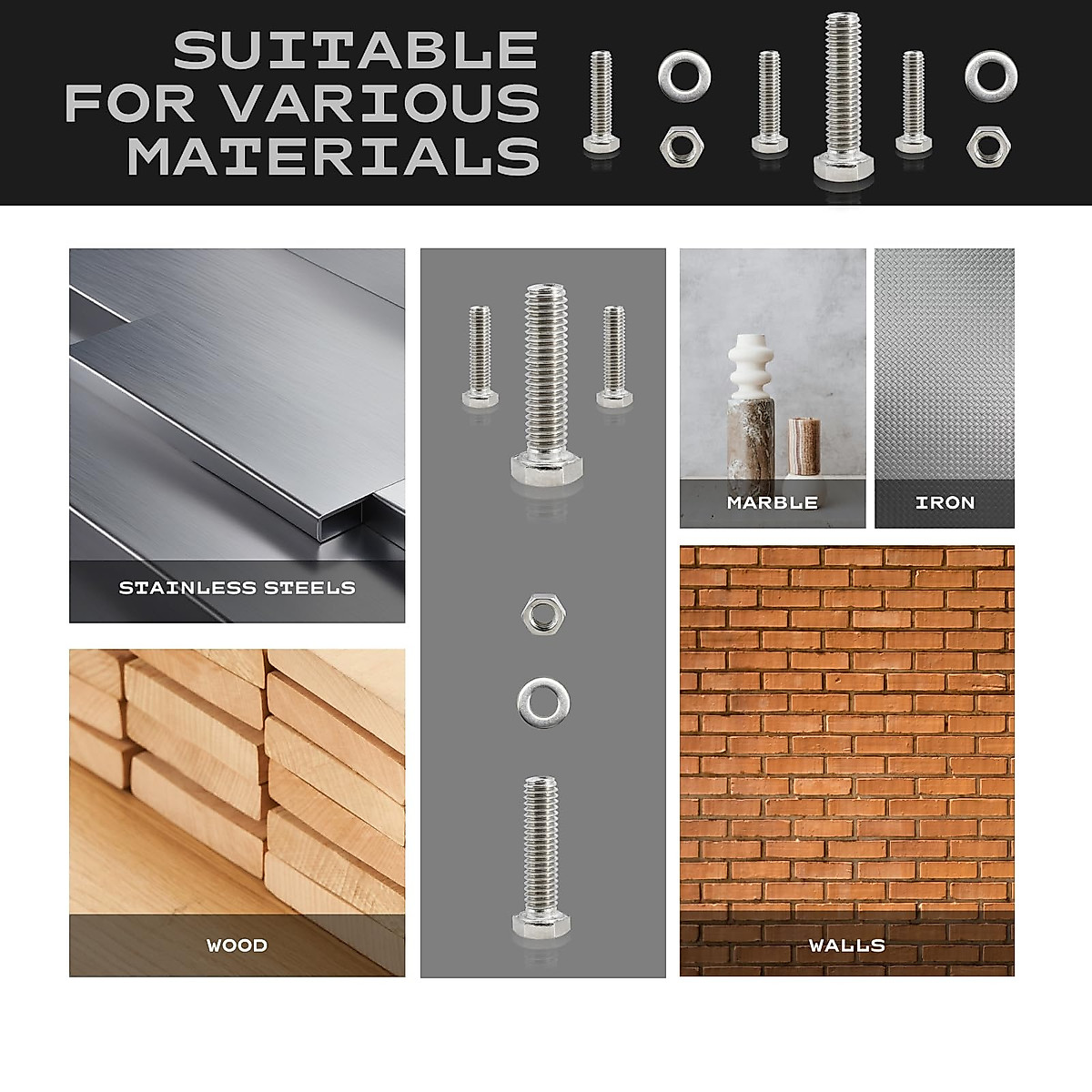 Dana Fred 104PCS 304 Stainless Steel Bolts and Nuts Kit,Hex Bolts and Nuts Assortment Set,1/4-20,5/16-18,3/8-16,15 Sizes Machine Screw Assortment Kit