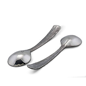 Arthur Court Salad Servers Feathers Metal Pair Thanksgiving Table 2 pieces Cast Aluminum 11 inch Long