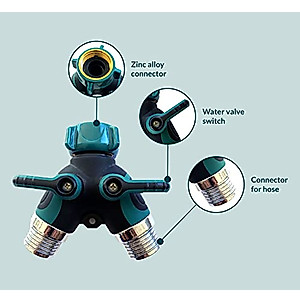 2 Way Hose Splitter for Garden - Super Durable, Rust Resistant Metal Body, Dual Valve Outdoor Spigot - Modern Water Hose Splitter - Y-Shaped Garden Hose Connector