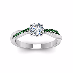 55Carat Choose your Gemstone 925 Sterling Silver Infinity Twist Diamond Ring Created Emerald Round shape Green color Side Stone Engagement Rings in size 9 with Pave Setting