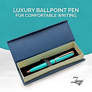 ZenZoi Turquoise Luxury Ballpoint Pen – Fancy Pen for Women W/Rose Gold Trim, Nice Gift Box & Schmidt Ball Point Ink Refills. Retractable, Executive Writing Pens For Journaling, Note Taking, Office
