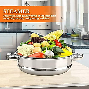 SHINEURI 5 Quart Nonstick Copper Stockpot with Lid - Deep stock pot with Stainless Steel Steamer Insert