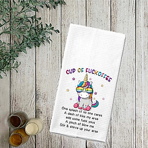 Cup of Fuckoffee Funny Unicorn Microfiber Kitchen Tea Bar Towel Gift for Women