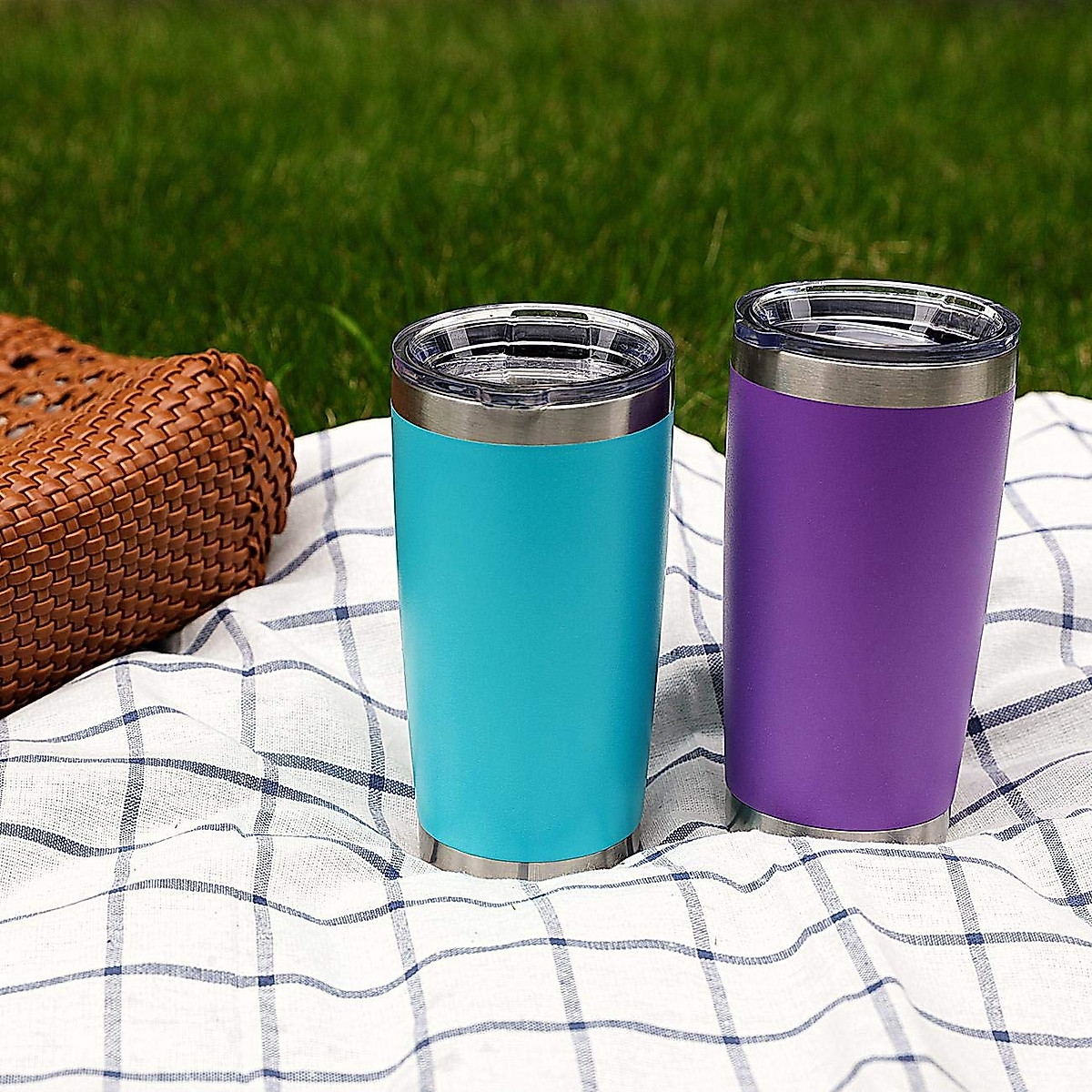 MEWAY 20oz Tumbler Cup Double Wall Vacuum Insulated Travel Mug Bulk, Stainless Steel Tumblers with Lid and Straw, Durable Powder Coated Coffee Cups for Cold & Hot Drinks (Purple, 1)