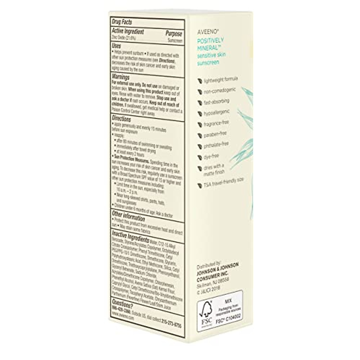 Aveeno Positively Mineral Sensitive Skin Daily Sunscreen Lotion for Face, Broad Spectrum SPF 50 with 100% Zinc Oxide, Lightweight & Non-Comedogenic Facial Sunscreen, Travel-Size, 2 fl. oz