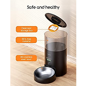 Automatic Cat Feeders, Meowant 4L/6L Cat Food Dispenser with Desiccant Bag, Timed Cat Feeder with Stainless-Steel Bowl & Twist Lock Lid, Up to 9 Portions 4 Meals Per Day,Dual Power Supply